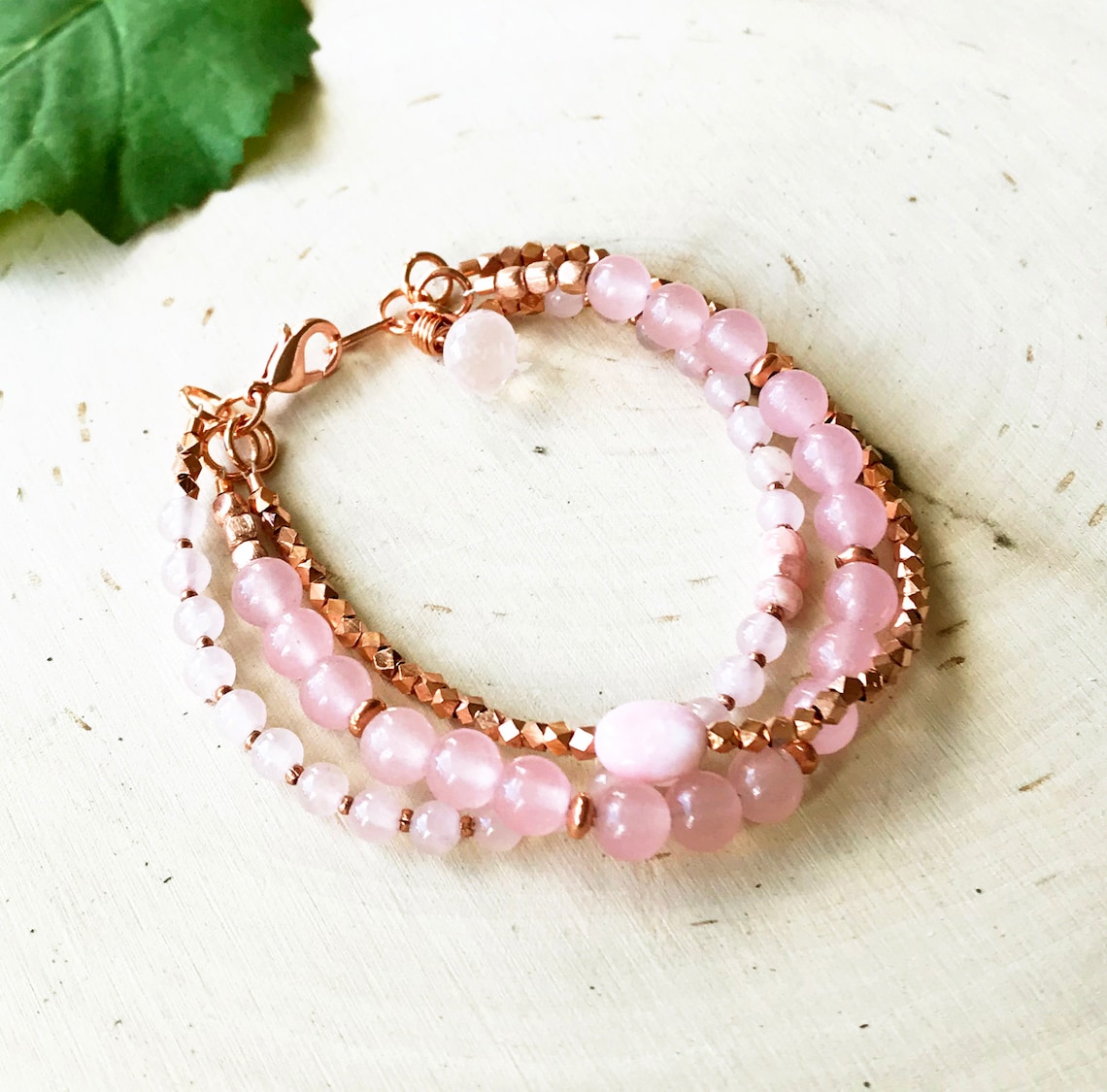 Pink Rose Quartz Copper Multi Strand Bracelet Sundance Style - Etsy