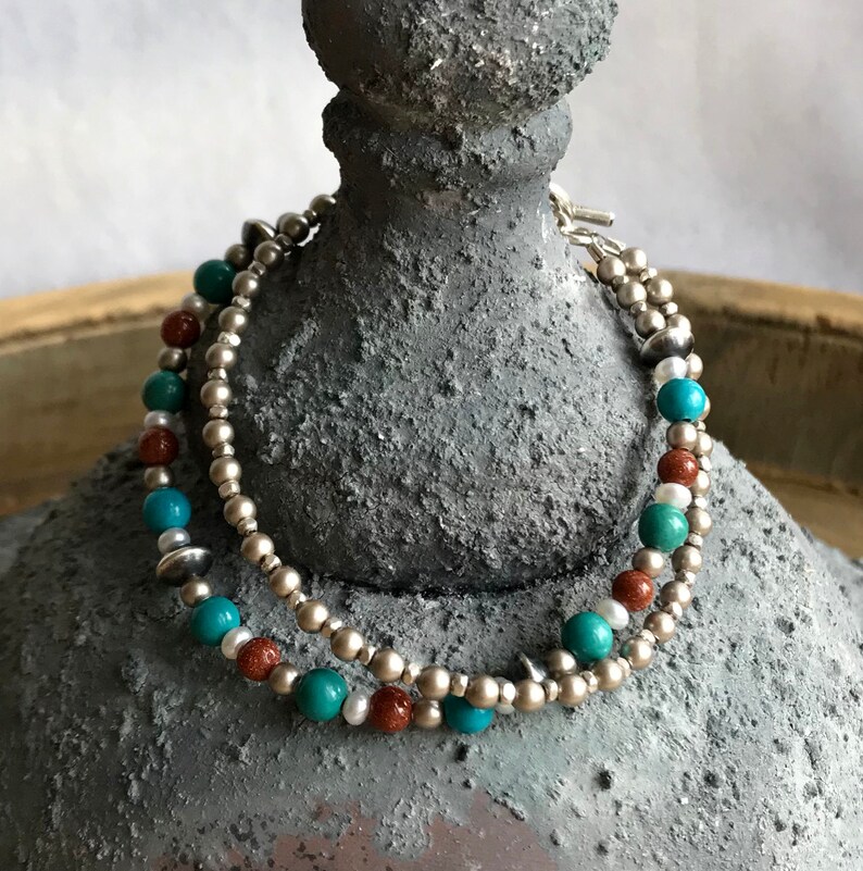 Turquoise Navajo Pearl Bracelet Double Strand Stacking | Etsy