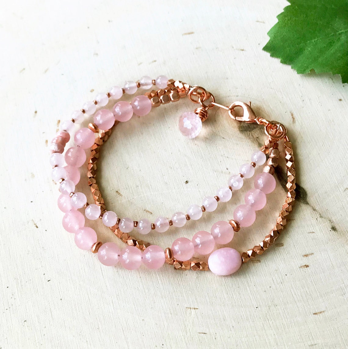 Pink Rose Quartz Copper Multi Strand Bracelet Sundance Style - Etsy