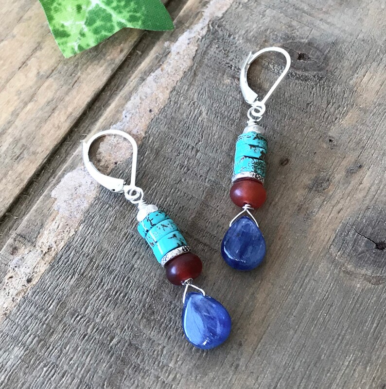 Turquoise Dangle Earrings Colorful Gemstone Earrings Long - Etsy