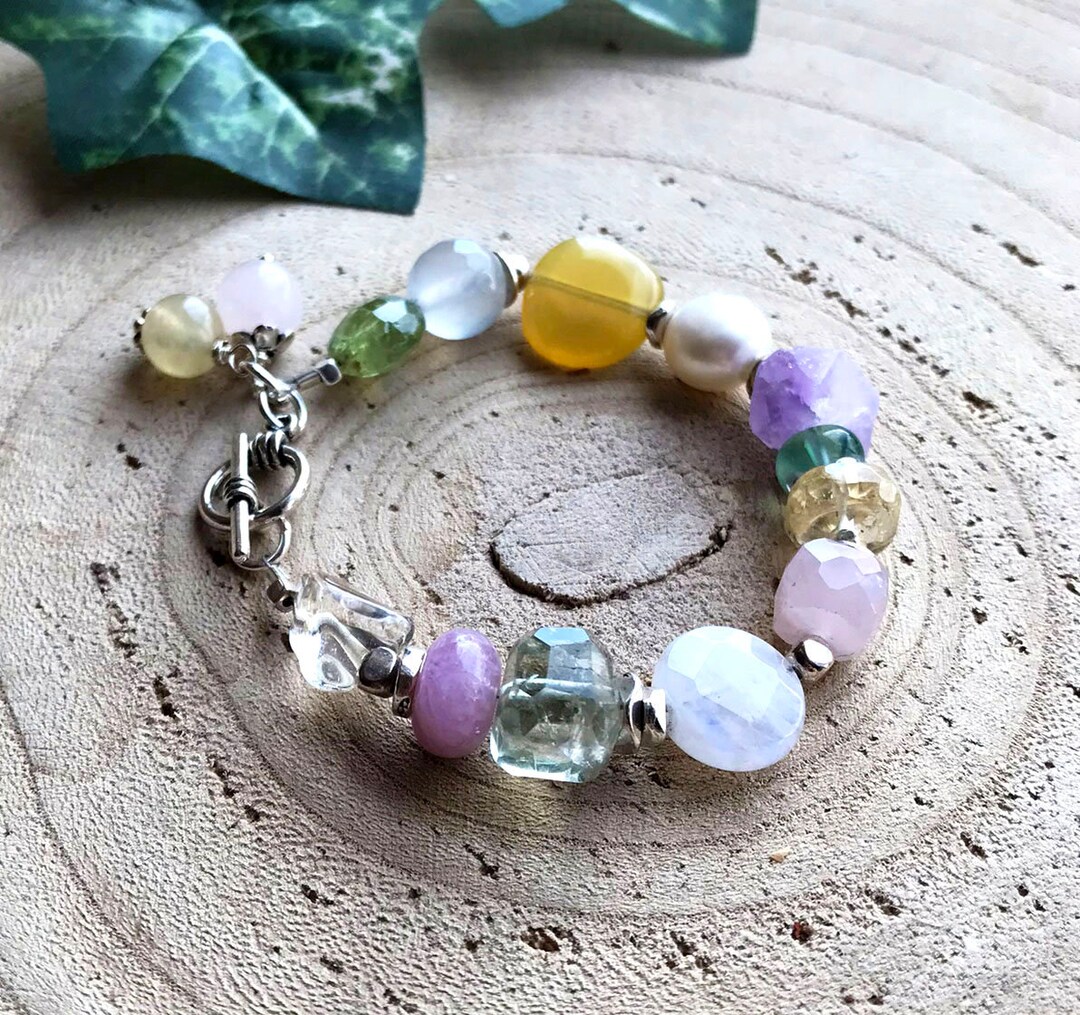 Multi Gemstone Silver Bracelet, Pastel Stacking Sundance Style Bracelet ...
