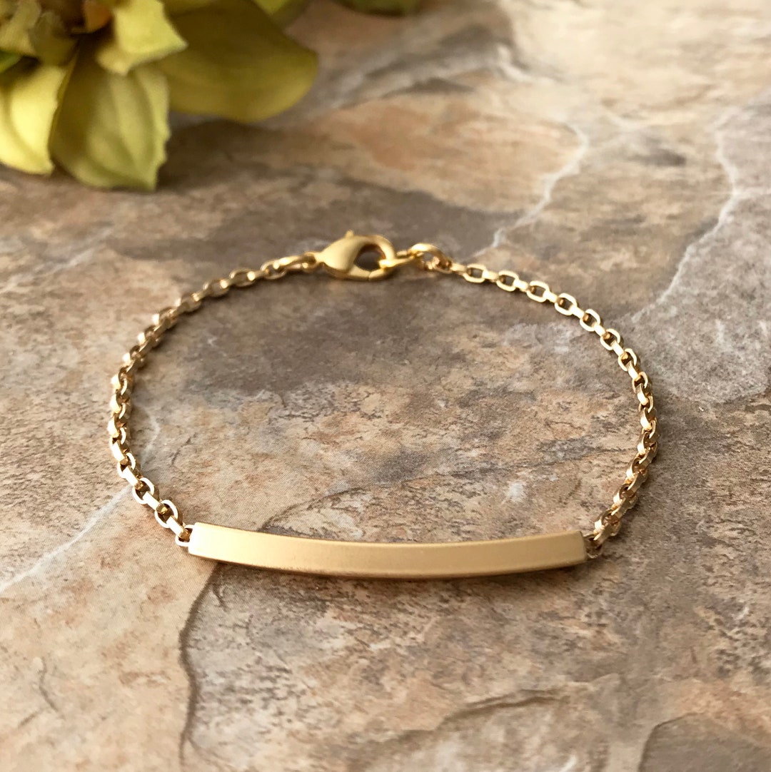 Matte Gold Bar Minimalist Bracelet Gold Chain Bracelet Gold - Etsy