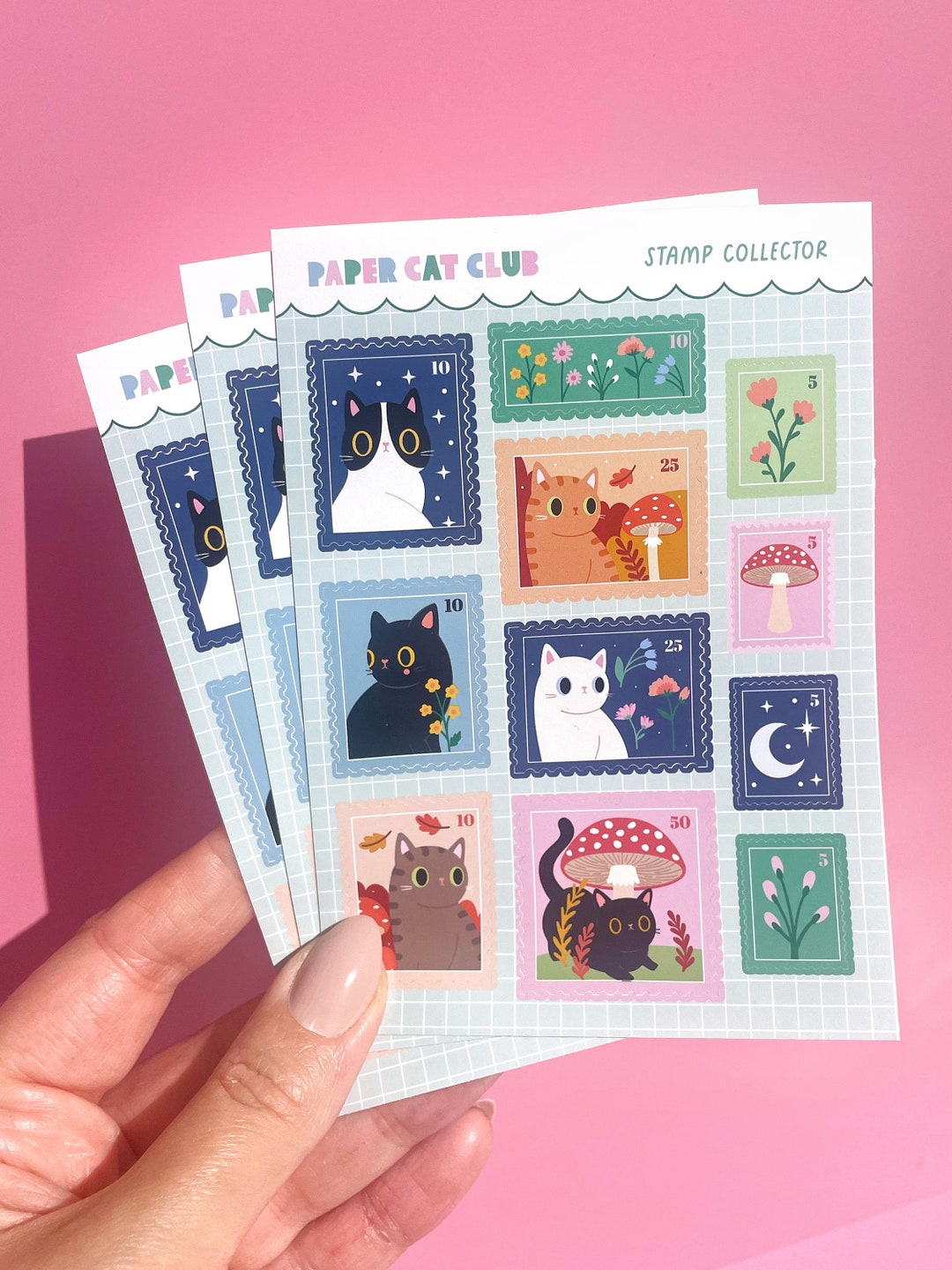 Wildflower Cat Stamp Sticker Sheet - Cute Floral Planner Stickers ...