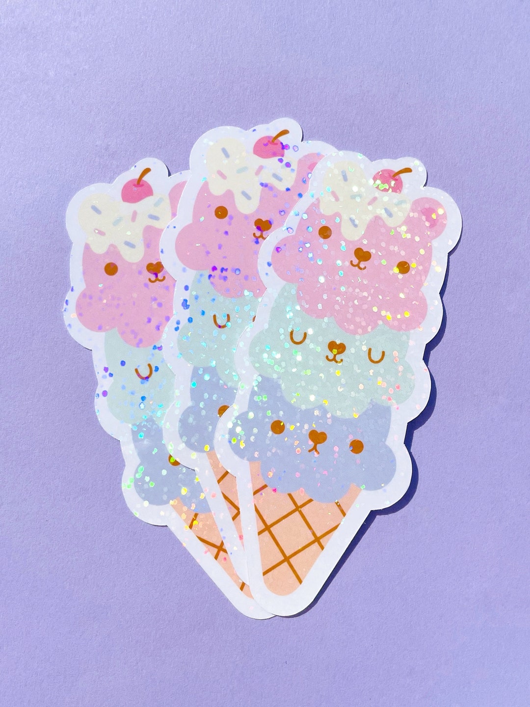 Kawaii Ice Cream Sticker - Cute Holographic Sparkle Sticker - Kawaii ...