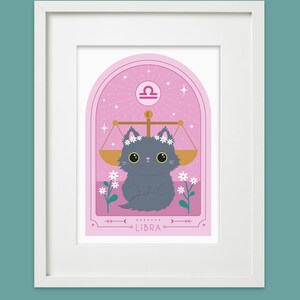 Libra Zodiac Kitty Art Print – Cute Star Sign Cat Illustration – Kawaii ...