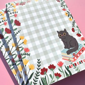 Cozy Book Kitty A6 Notepad - Cute Cat & Gingham Small Notepad - Etsy