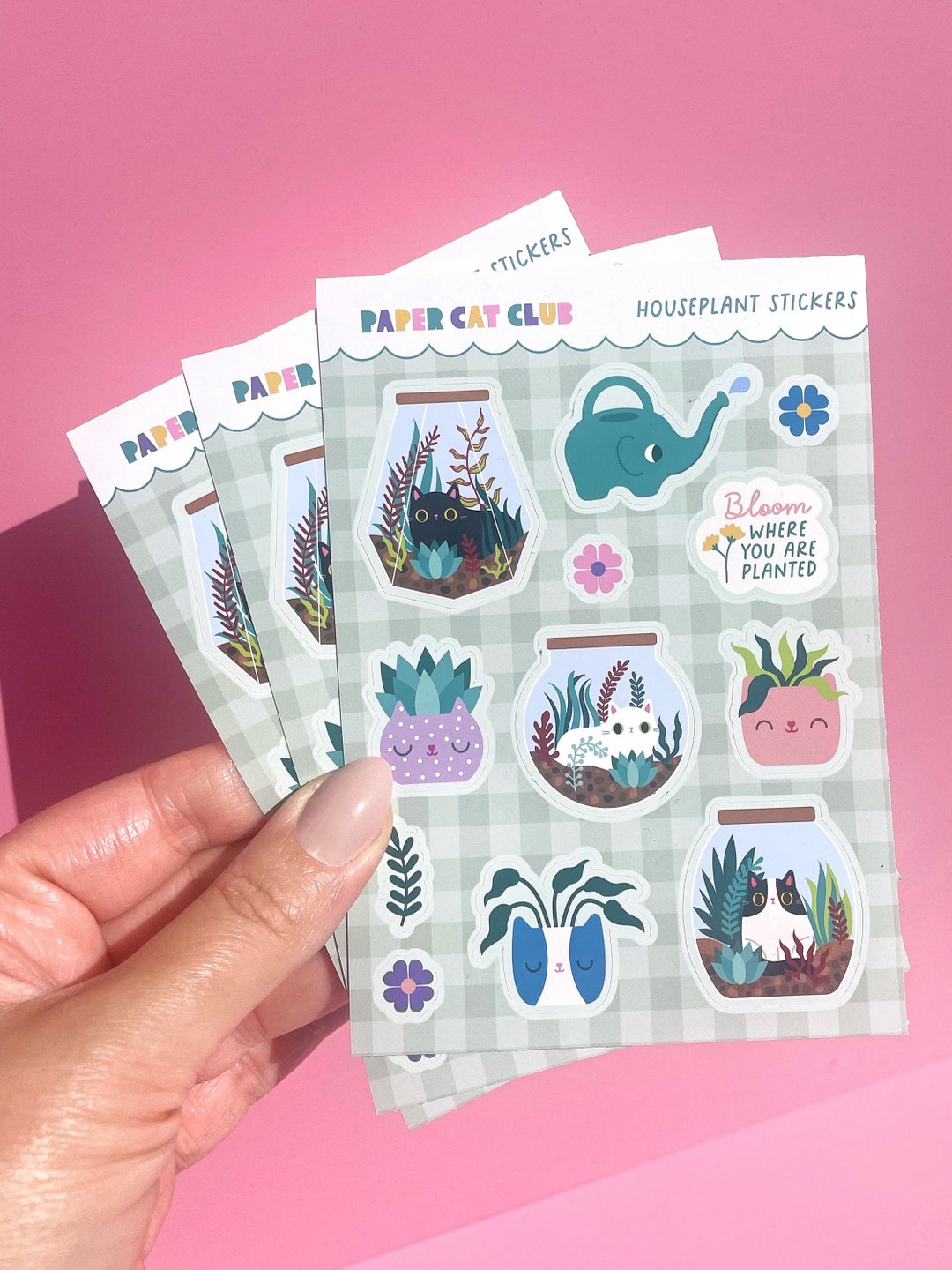 Houseplant Cat Stickers - Cute and Kawaii Journal Cat Stickers - Plant ...