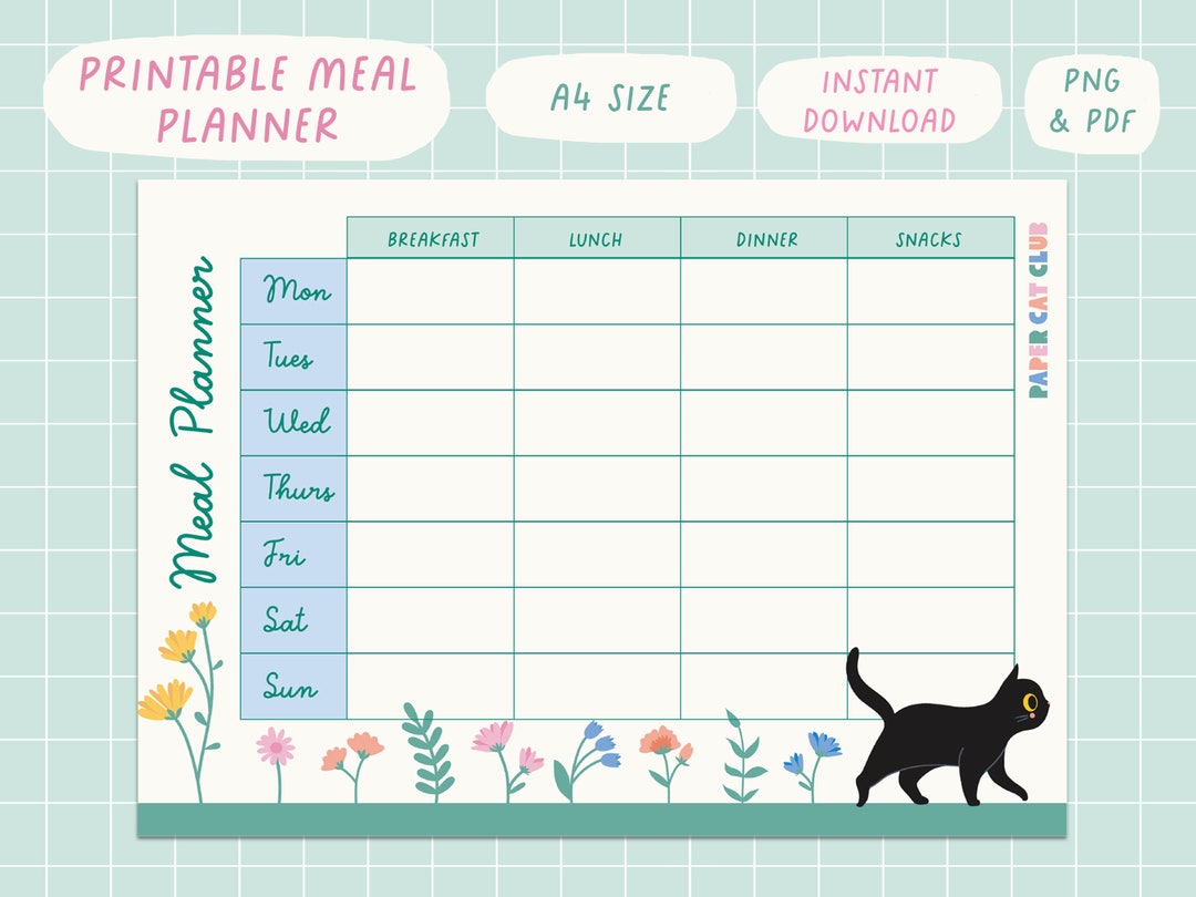 Super Cute Meal Planner Printable Flower and Cat Theme Download and ...