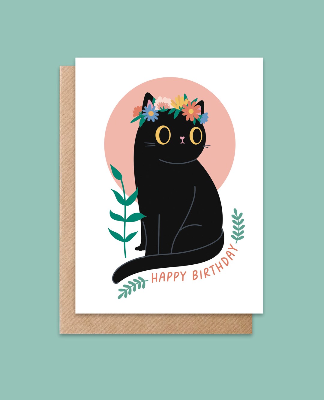 Happy Birthday Cat Card in Floral Crown - Cute Birthday Card - Cat ...