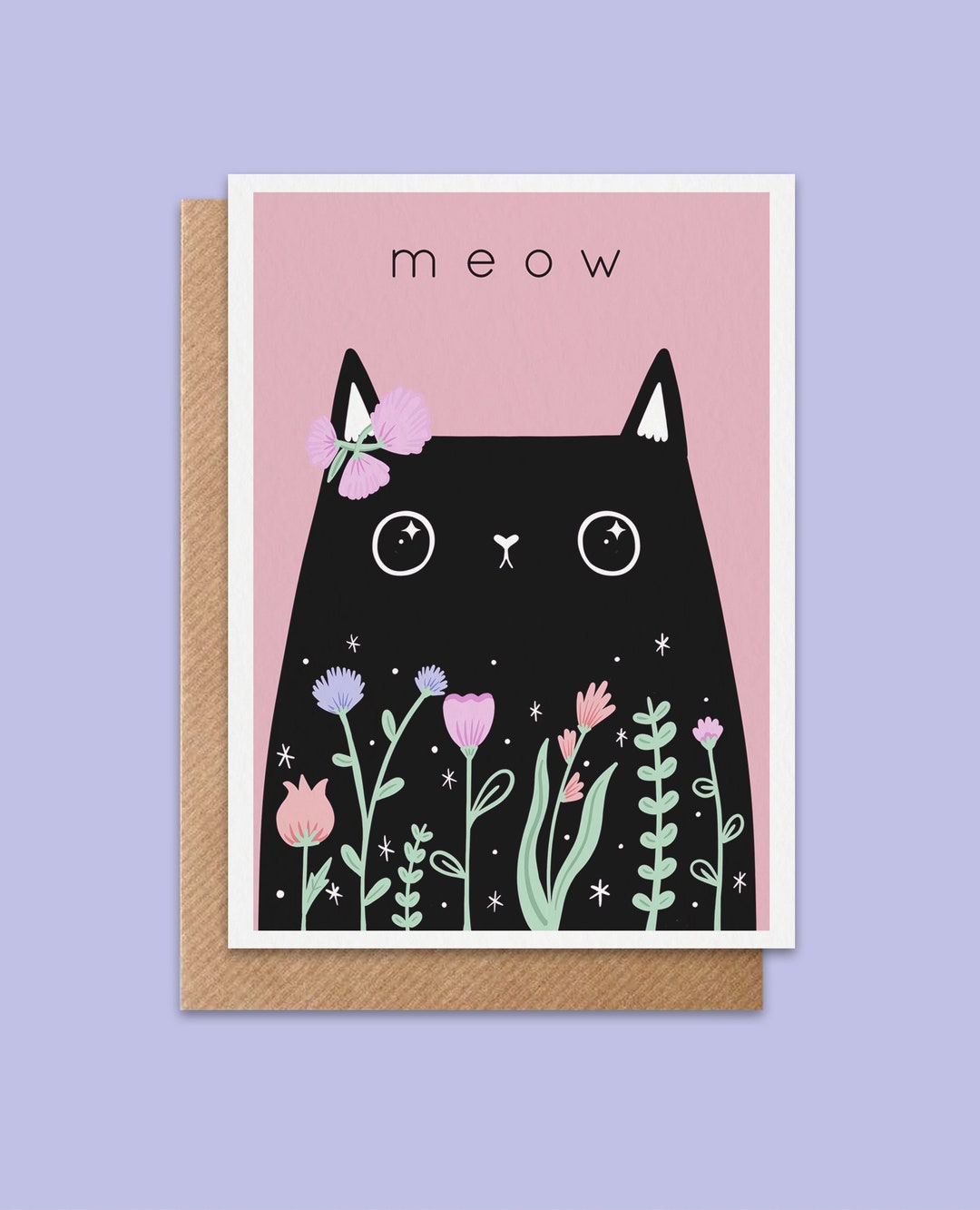 Eco Friendly Black Cat Card A6 Greeting Card on Recycled Stock, Blank ...