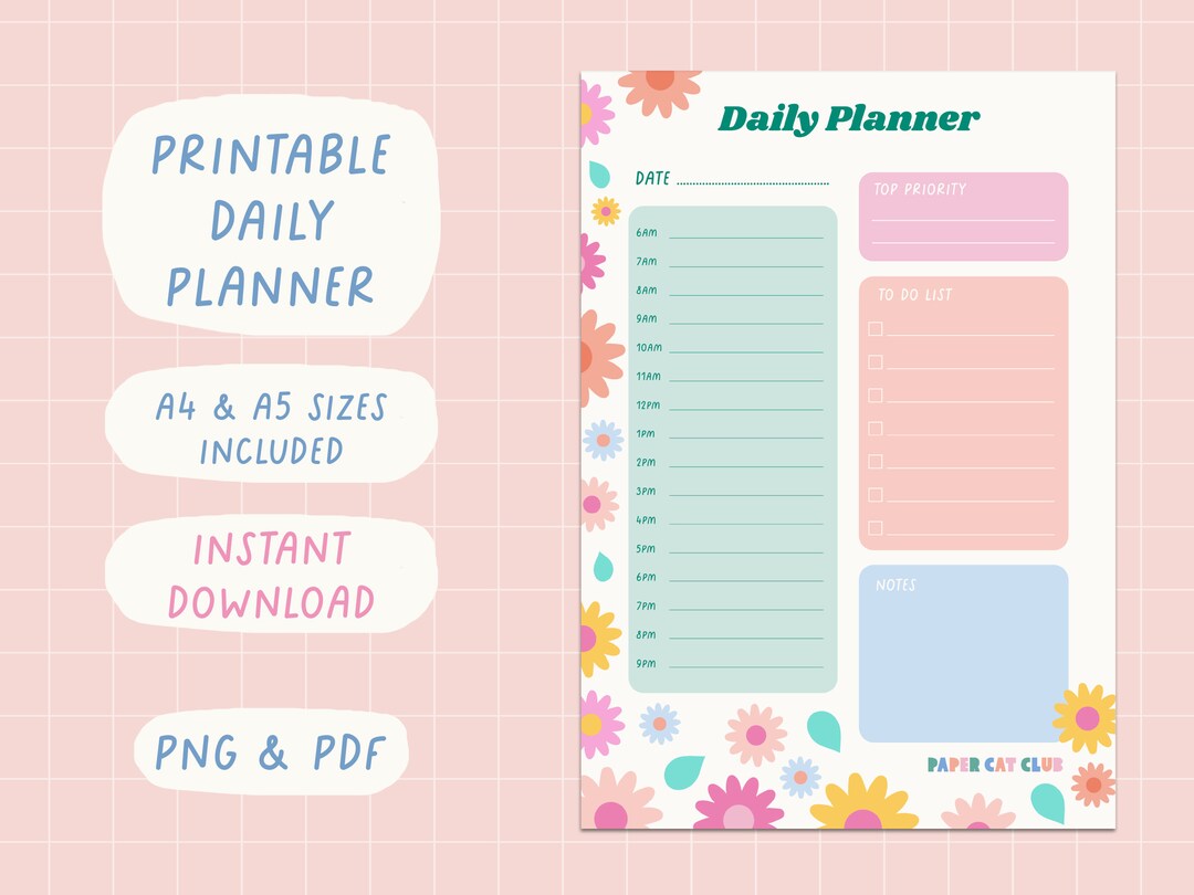Super Cute Daily Planner Printable - Rainbow Daisy Theme - Download and ...