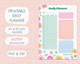 Super Cute Daily Planner Printable Flower and Cat Theme Download and ...