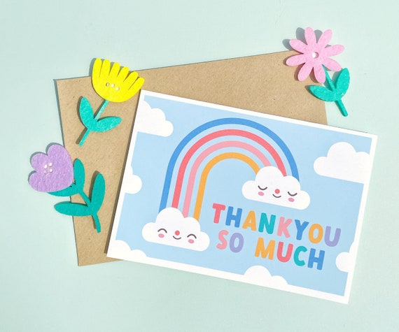 Thankyou Rainbow Card Cute and Kawaii Thanks Eco Card - Etsy
