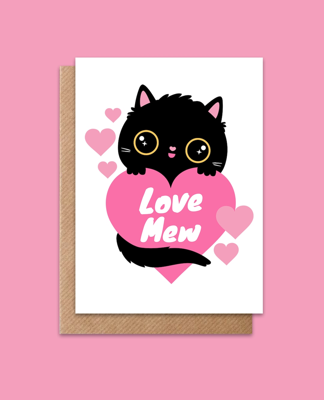 Love Mew Valentine's Day Card – Cute Cat Kawaii Card for Cat Lovers ...