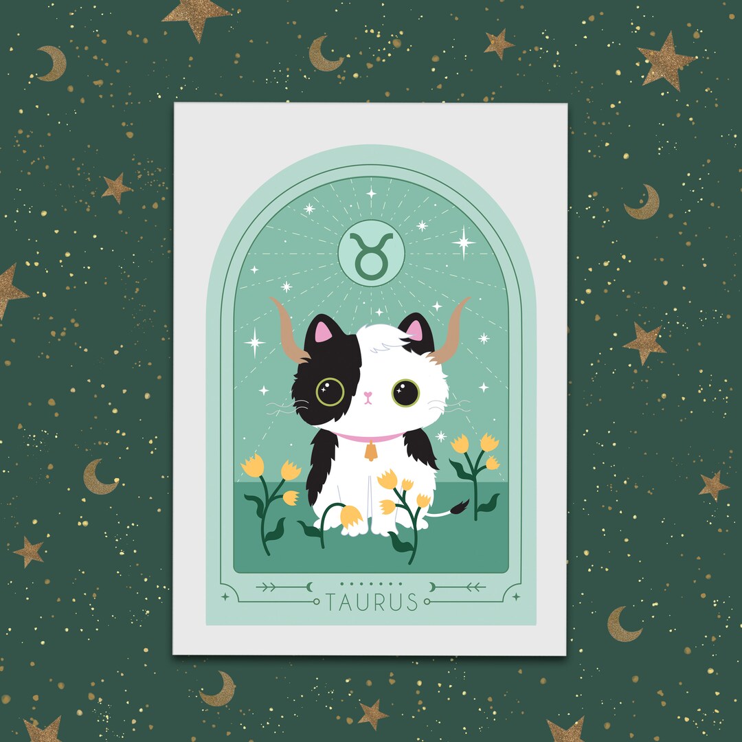 Taurus Zodiac Cat Art Print – Cute Astrology Print for Taurus Birthday ...