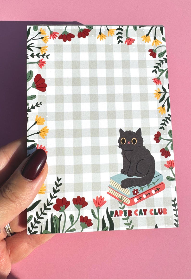 Cozy Book Kitty A6 Notepad - Cute Cat & Gingham Small Notepad - Etsy