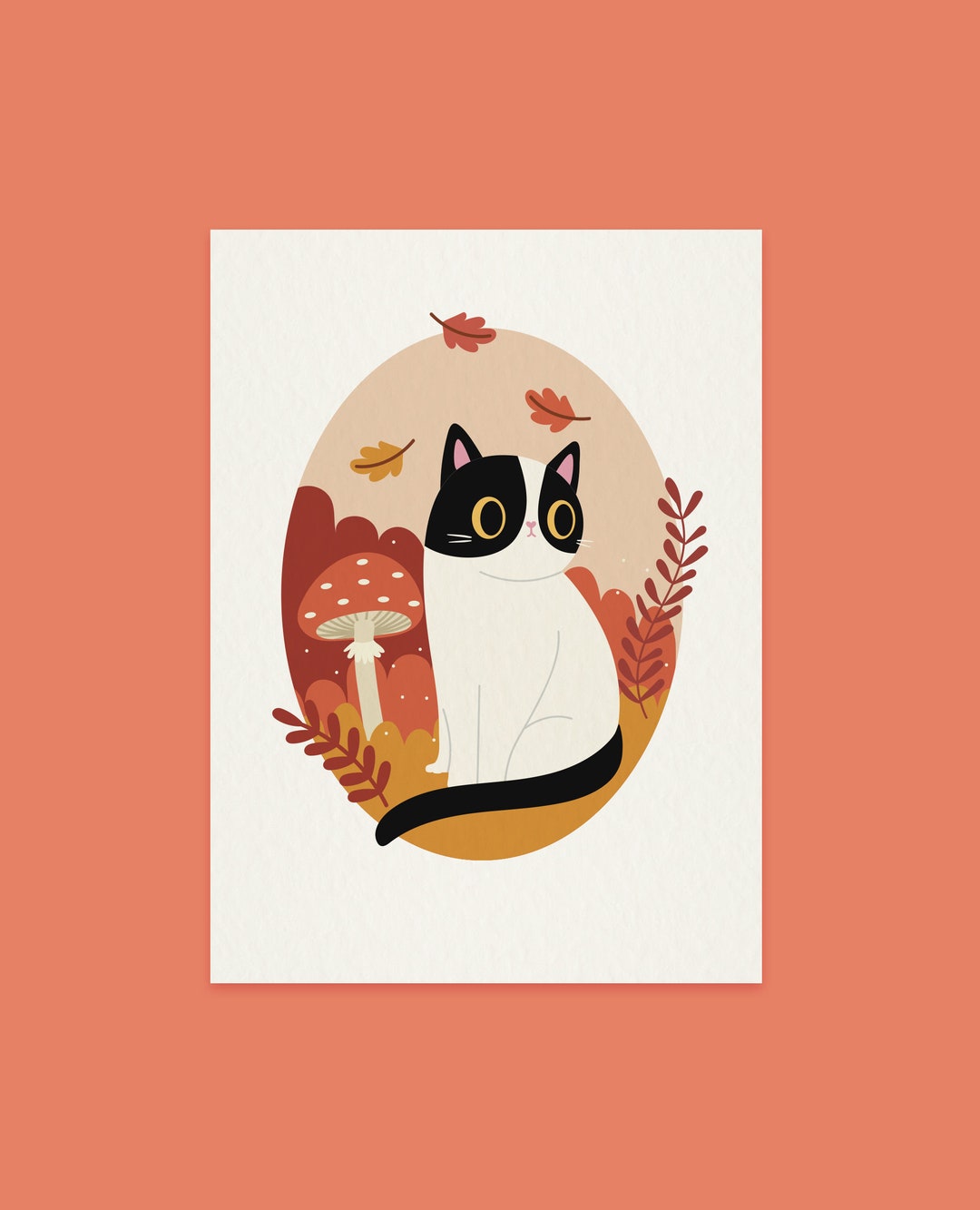 Autumn Cat Art Print -personalised Print - Choose Your Cat- Black and ...