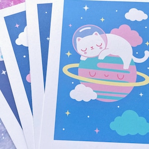 Cosmic Kitty Prints - Cute Space Cat Art, Kawaii A6 Mini Prints - Etsy