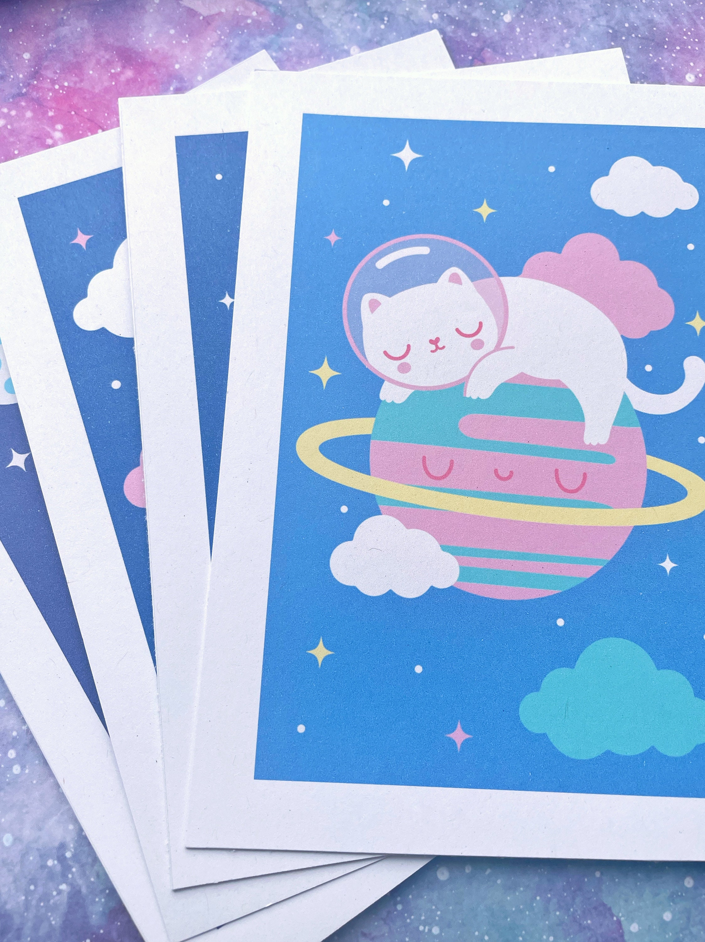 Cosmic Kittys Mini Prints A6 Sized Super Cute and Kawaii - Etsy UK