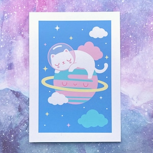Cosmic Kitty Prints - Cute Space Cat Art, Kawaii A6 Mini Prints - Etsy