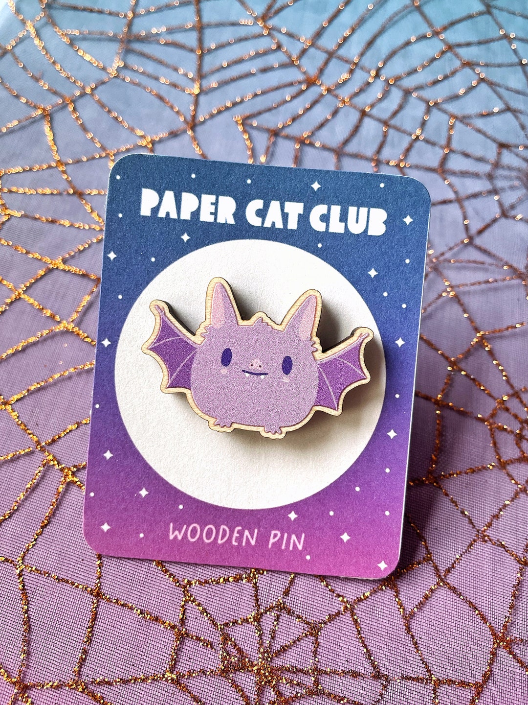 Wooden Cute Kawaii Bat Pin Badge Sustainable Wood Halloween Pin, Cute ...