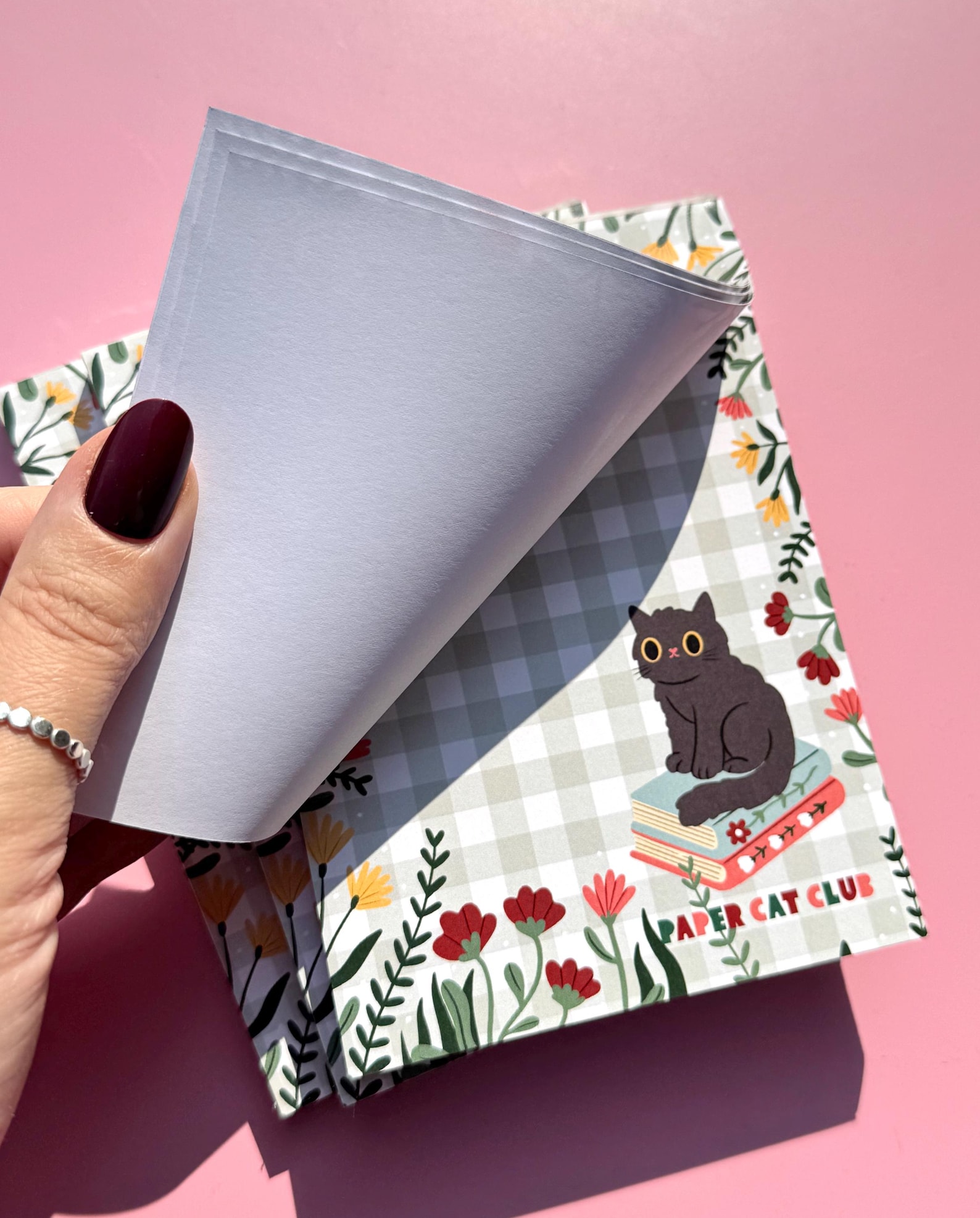 Cozy Book Kitty A6 Notepad - Cute Cat & Gingham Small Notepad - Etsy