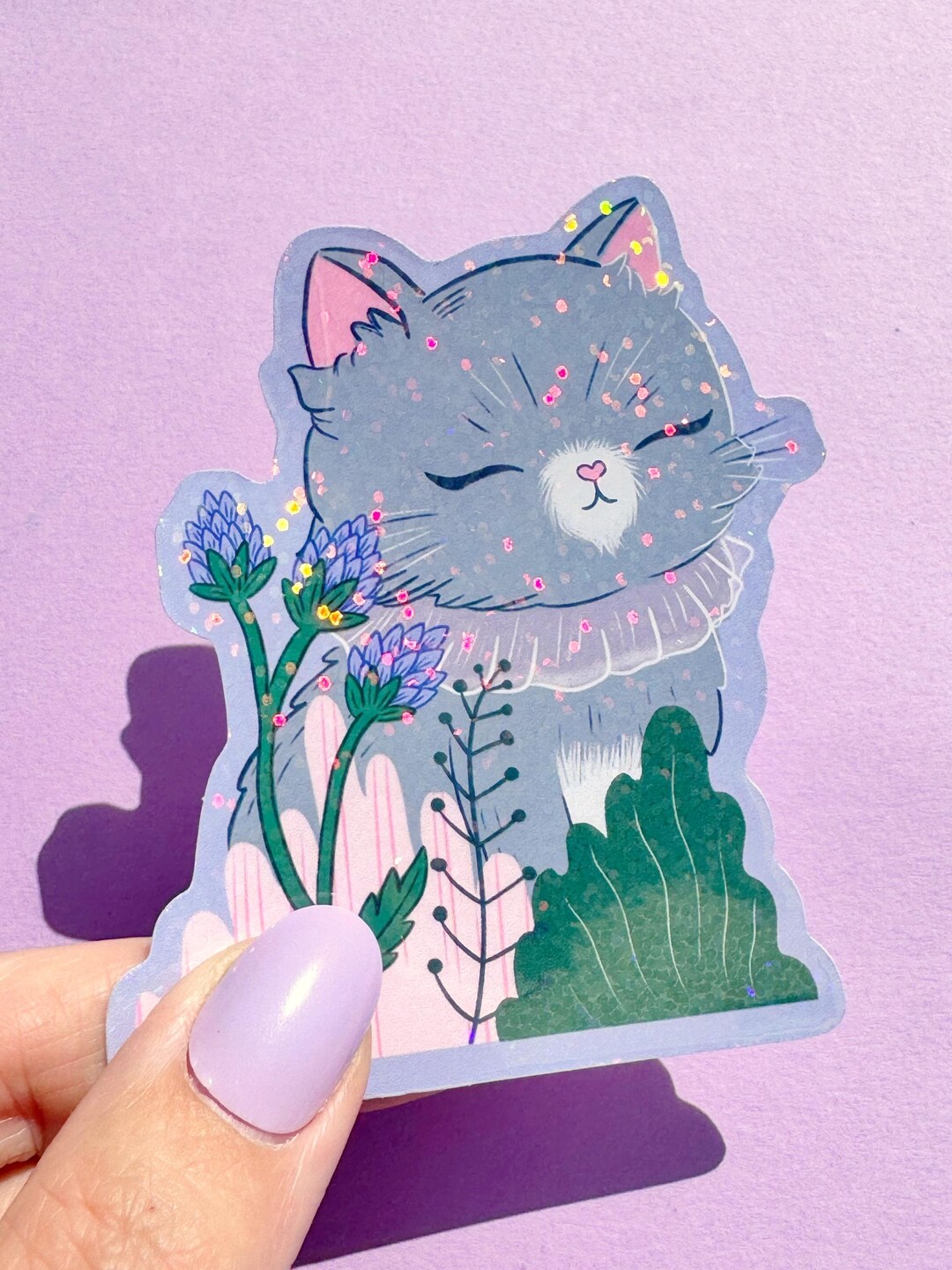 Cute Zen Kitty Sparkly Holographic Vinyl Sticker - Etsy