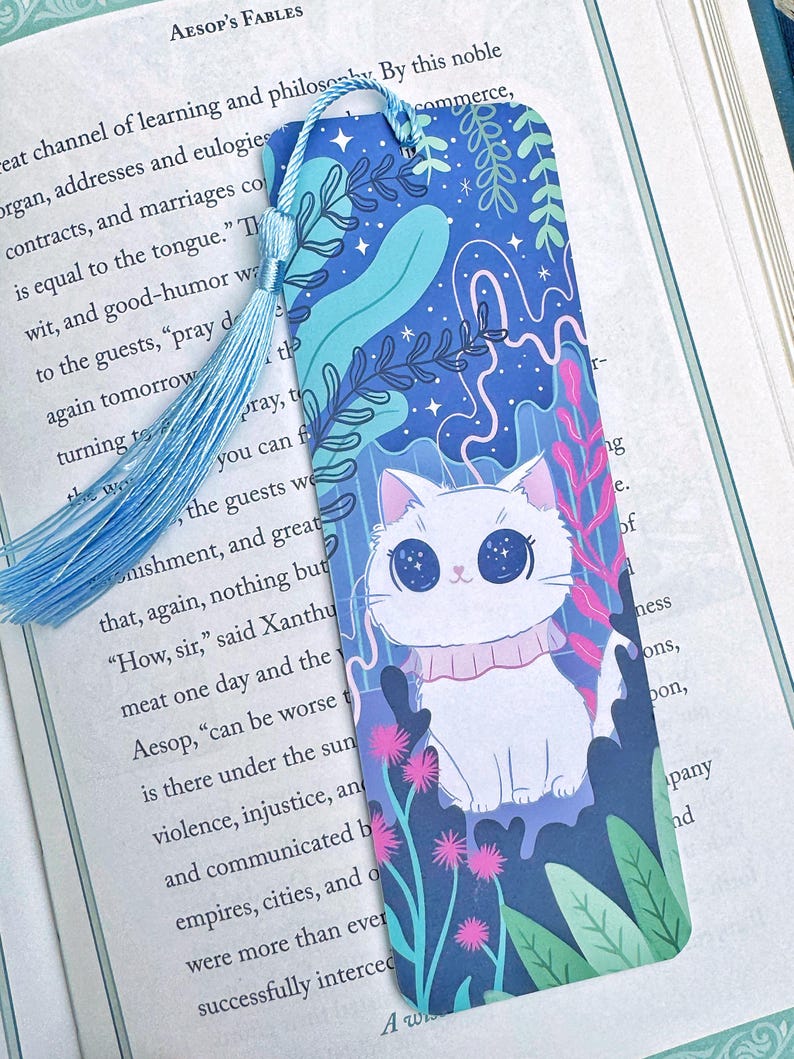 Starry Kitty Bookmark - Cute Cat Stargazer, Celestial Reading Pal ...