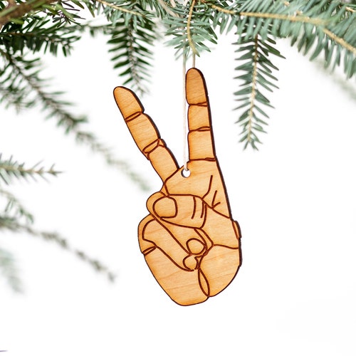 Modern Peace Sign Engraved Wooden Christmas Ornament trendy - Etsy