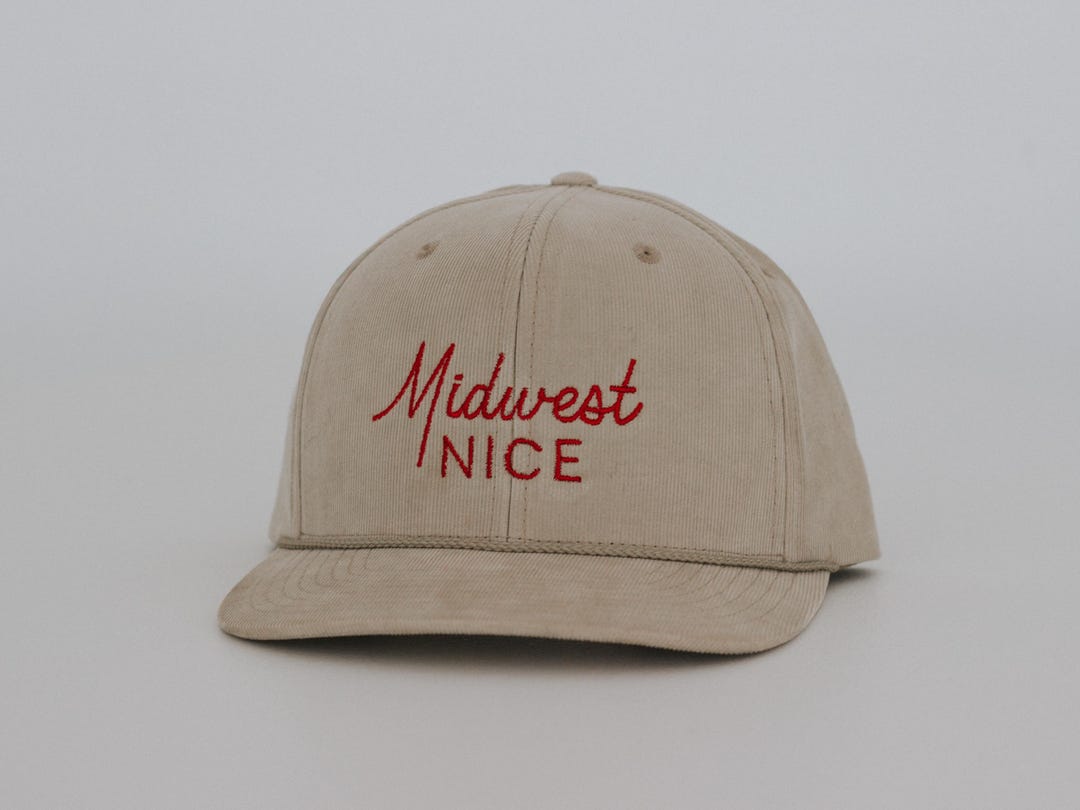 Midwest Nice Modern Corduroy Hat • Embroidered Tan and Red Richardson ...