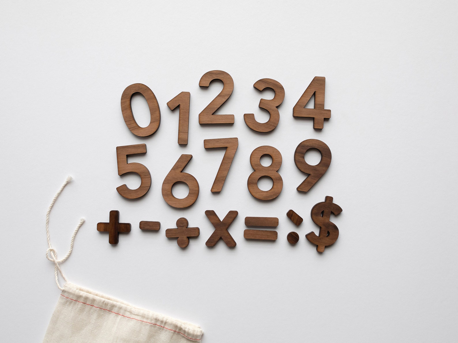 Wooden Number Set • Handmade Walnut Wood Numerals & Math Equation ...