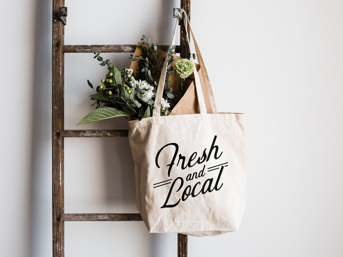 Fresh and Local Tote Bag Modern Typographic Cotton Canvas - Etsy