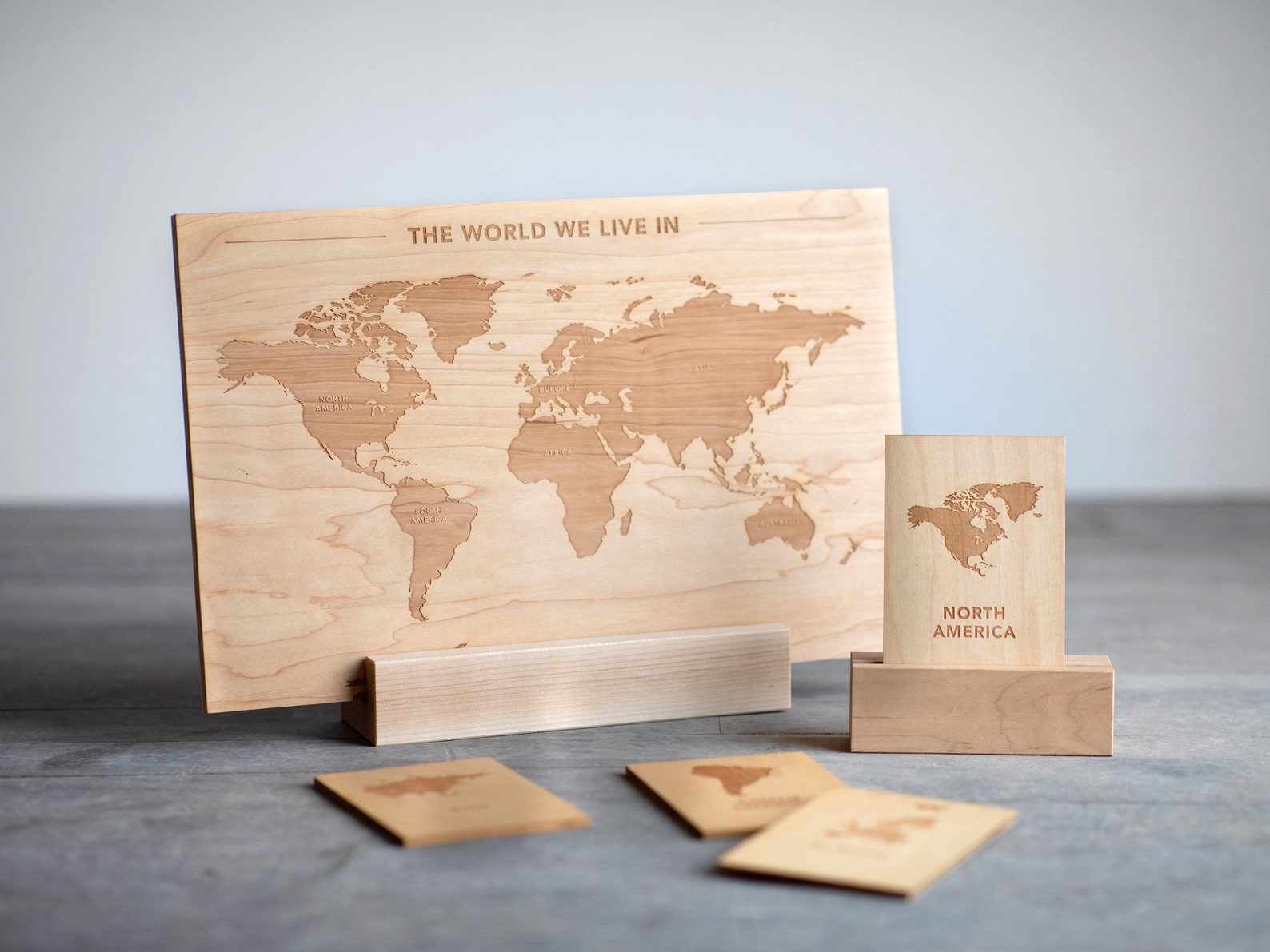 Wooden World Map • Engraved Modern Map of the World's Continents ...