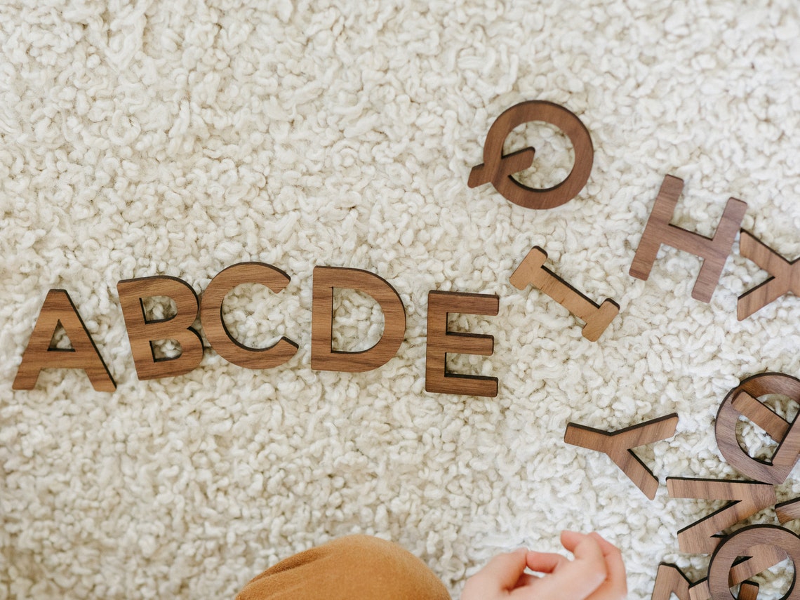 Wooden Alphabet Set Handmade Walnut Wood Letters & Movable - Etsy