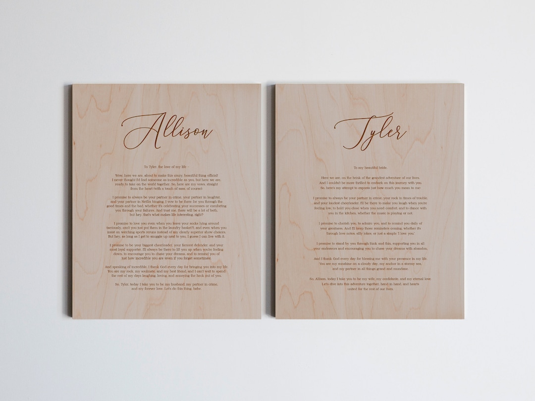 Wood Wedding Vows Set of Two Custom Wall Hangings • Modern Vows Art ...