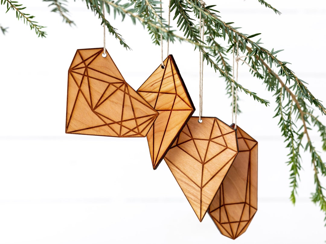Wooden Gemstone Ornaments Set of 4 • Modern Geometric Gem Christmas ...