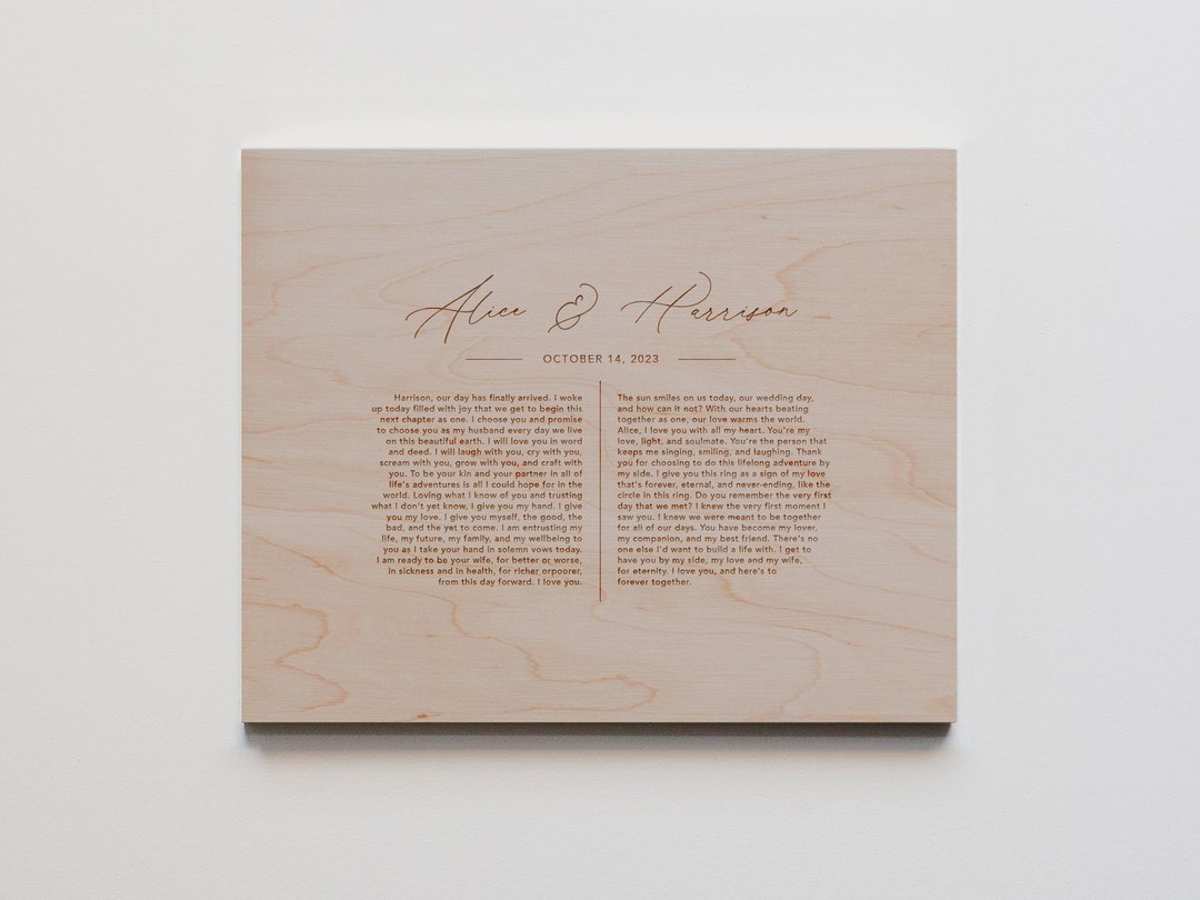 Wedding Vows Artwork • Personalized Wood Wall Hanging • Modern Wood ...