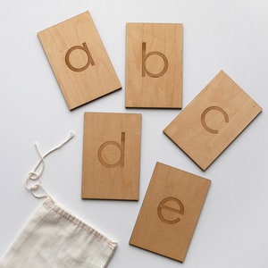 Wooden Alphabet Flash Cards • set of Lowercase Letters on Sturdy Wood ...