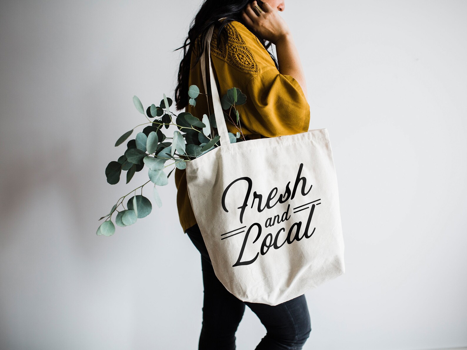 Fresh and Local Tote Bag • Modern Typographic Cotton Canvas Tote Bag ...
