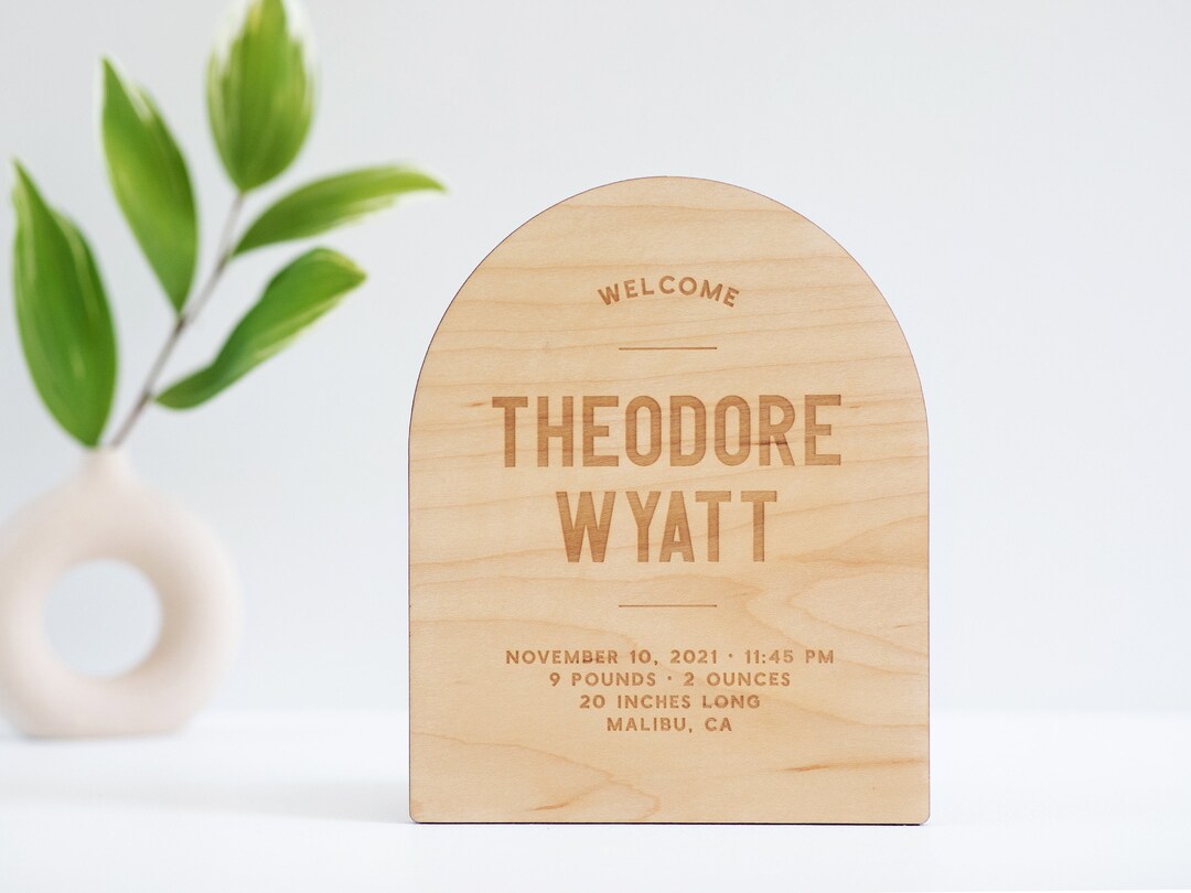 Baby Birth Announcement Sign • modern Engraved Wooden Arch With Baby ...