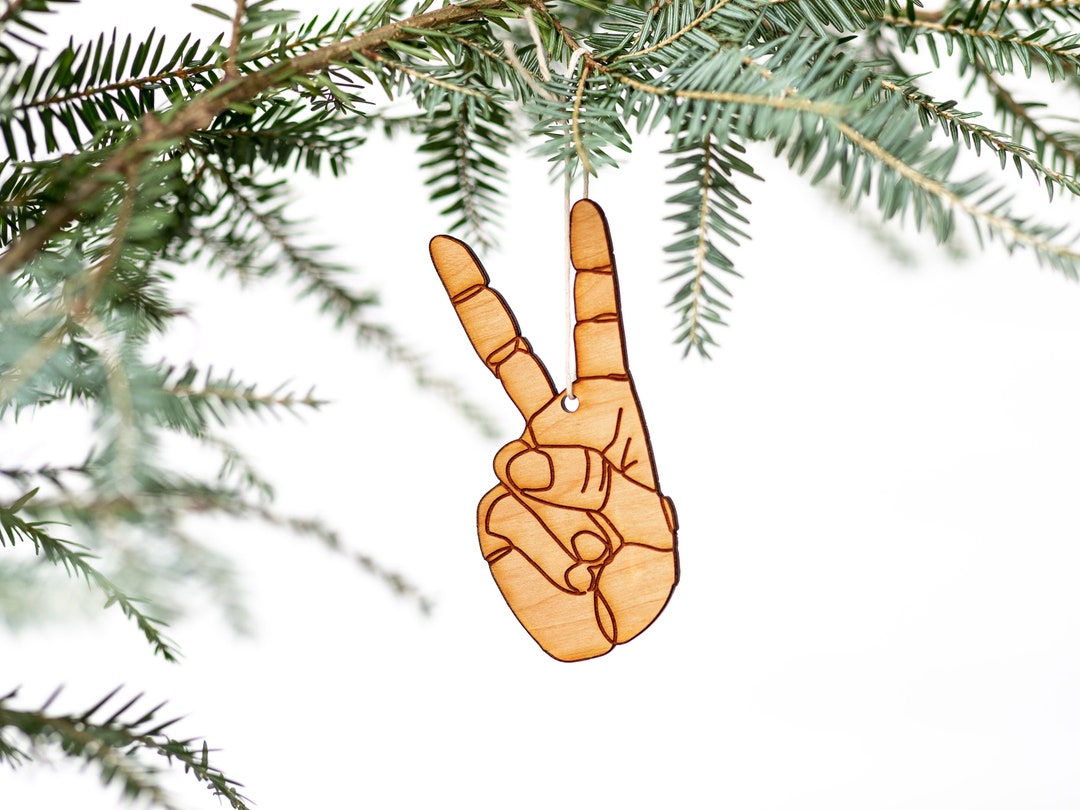 Modern Peace Sign Engraved Wooden Christmas Ornament • trendy Boho Wood ...