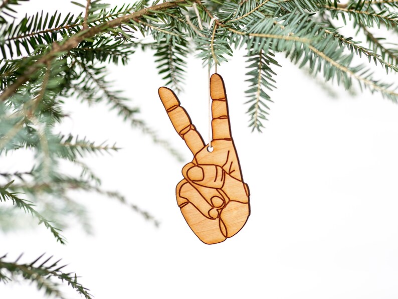 Modern Peace Sign Engraved Wooden Christmas Ornament • trendy Boho Wood ...