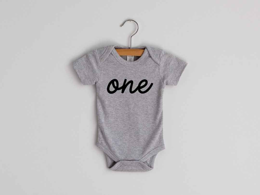 One Script First Birthday Outfit • modern Typography Baby Bodysuit ...