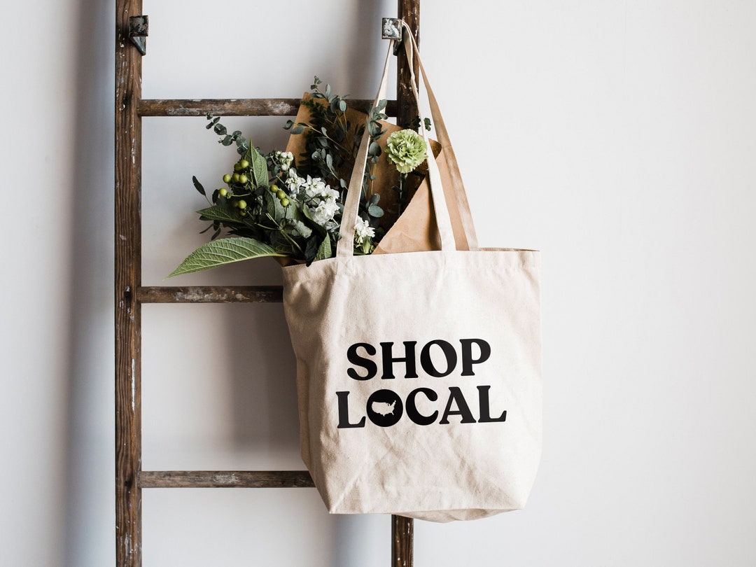 Shop Local Tote Bag • Modern Typographic Cotton Canvas Tote Bag ...