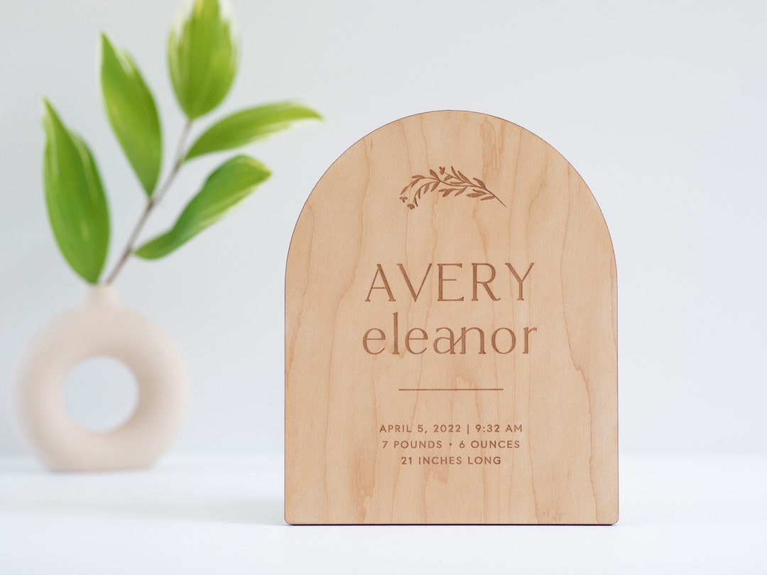 Baby Birth Announcement Sign • engraved Wooden Arch With Florals, Baby ...
