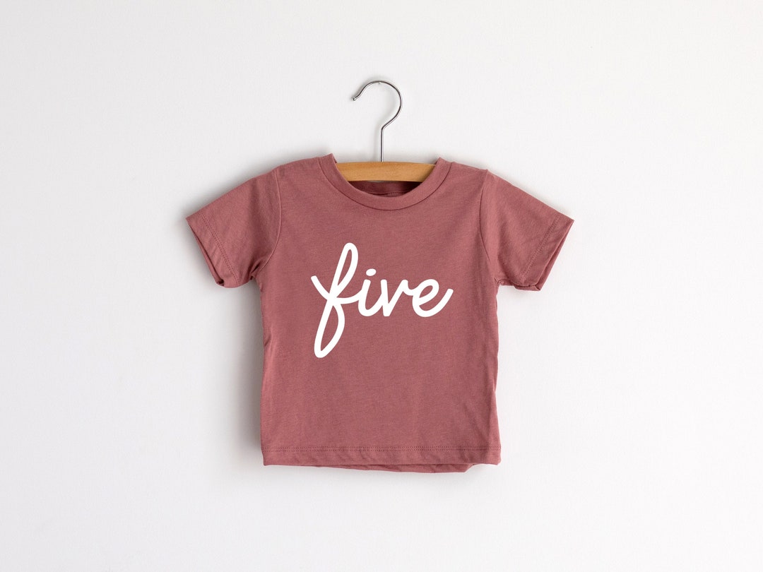 Script Five Modern Fifth Birthday Shirt • Mauve Pink Graphic Tee for ...