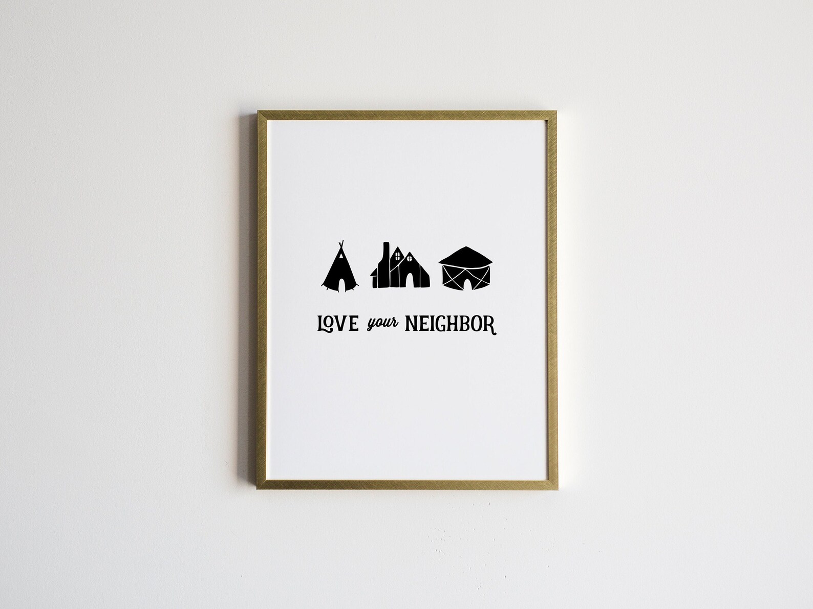 Love Your Neighbor Illustration & Typographic Poster black - Etsy