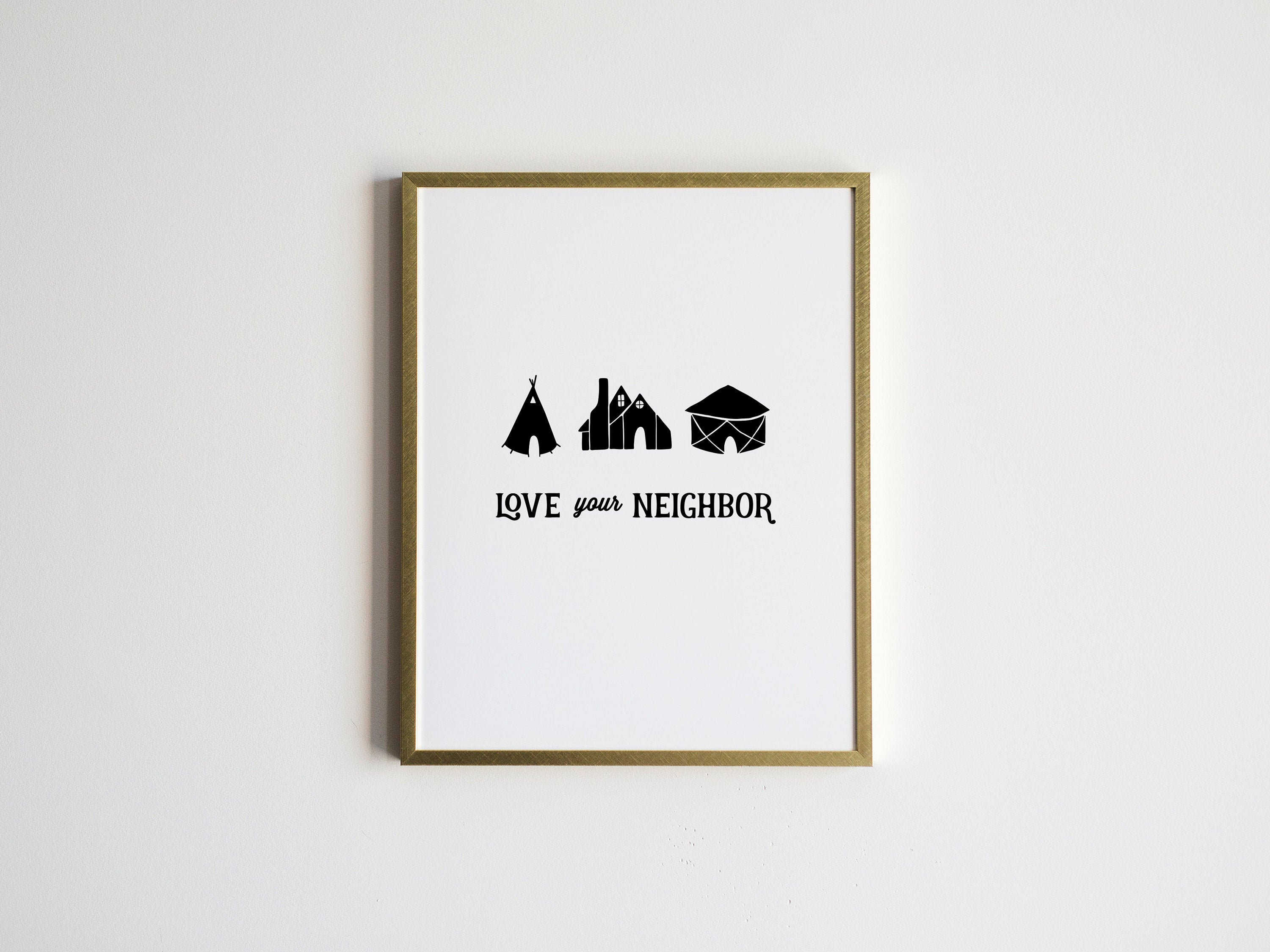 Love Your Neighbor Illustration & Typographic Poster Black | Etsy