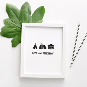Love Your Neighbor Illustration & Typographic Poster • black and White ...