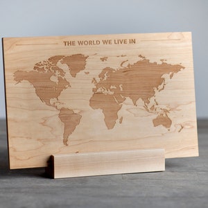 Wooden World Map • Engraved Modern Map of the World's Continents ...